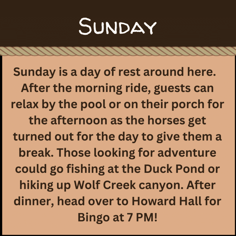 Schedule of Activities - Eatons' Ranch